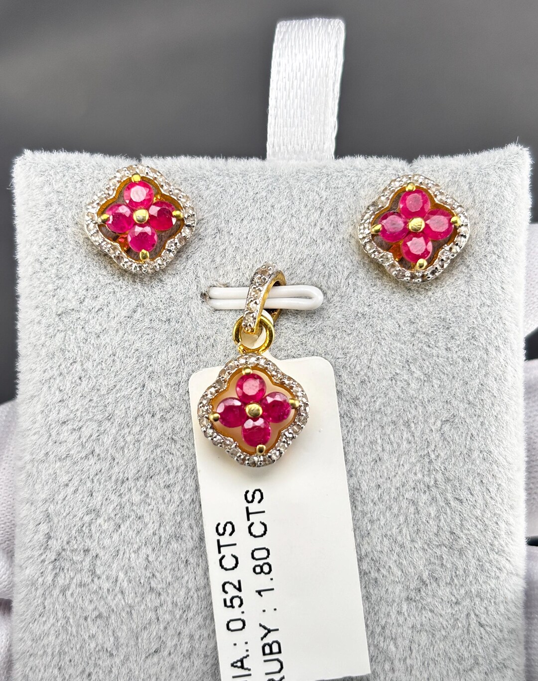 Ruby Jewelry Set: Pave Diamond Earrings & Necklace - May Birthstone - Etsy