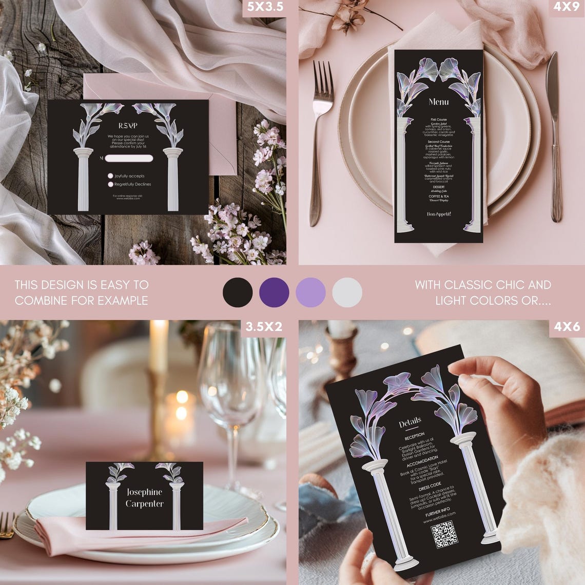 Ethereal Iridescent Wedding Invitation Set, Neolcassical Architecture ...