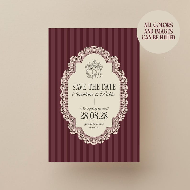 Elegant Vintage Save the Date Invitation – Lace Design, Instant Digital ...
