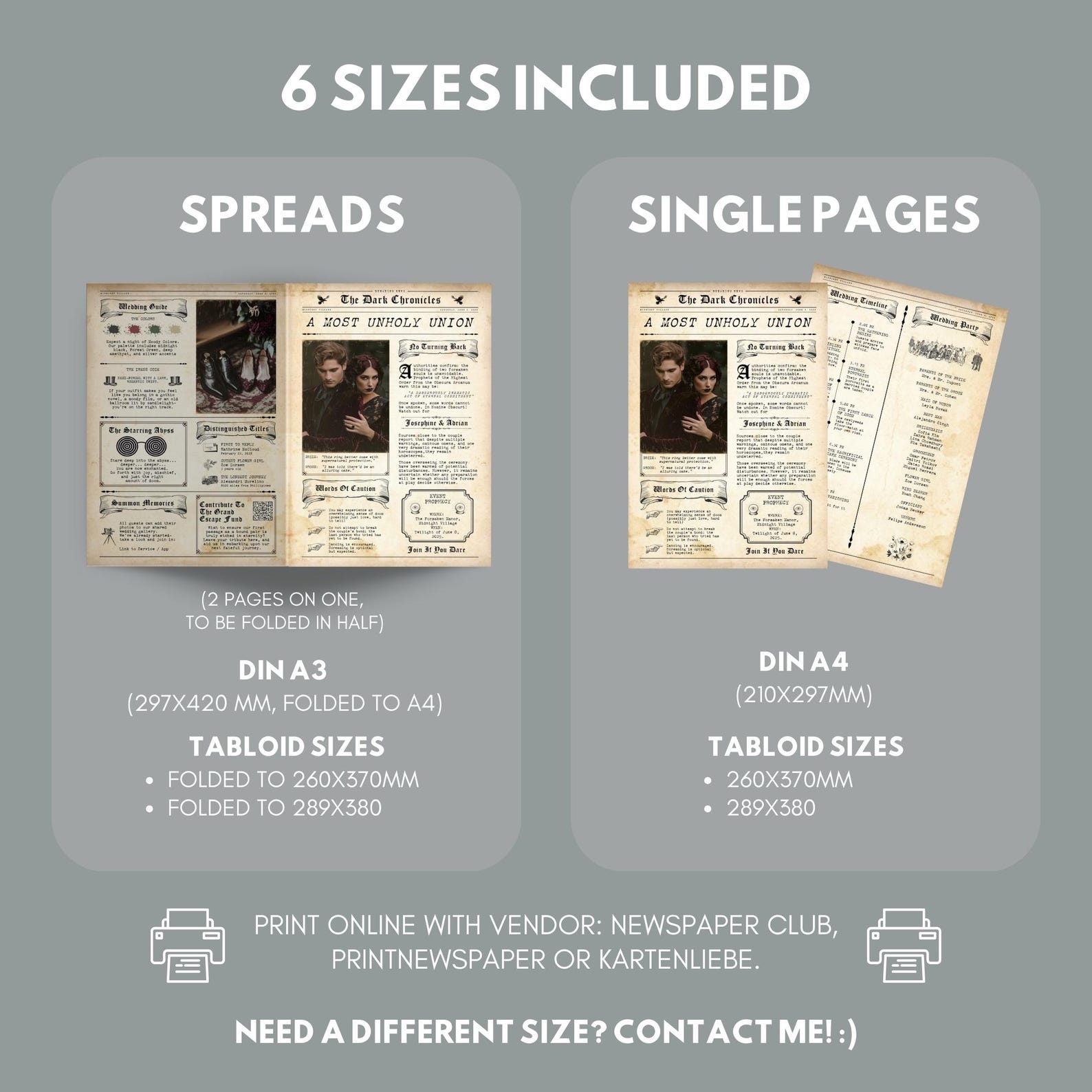 Gothic Wedding Newspaper Program – Dark Vintage Wedding Invitation ...