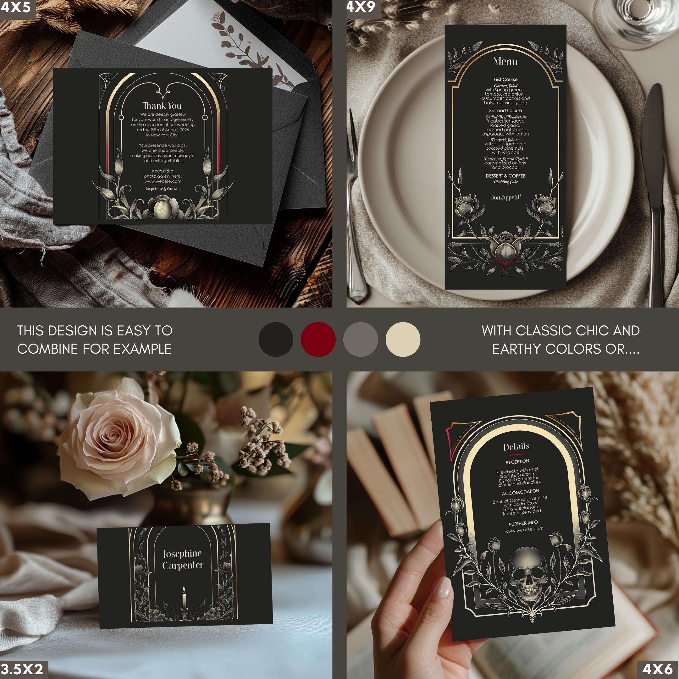 Gothic Elegance Wedding Invitation Set - Gothic Style, Skull and Roses ...