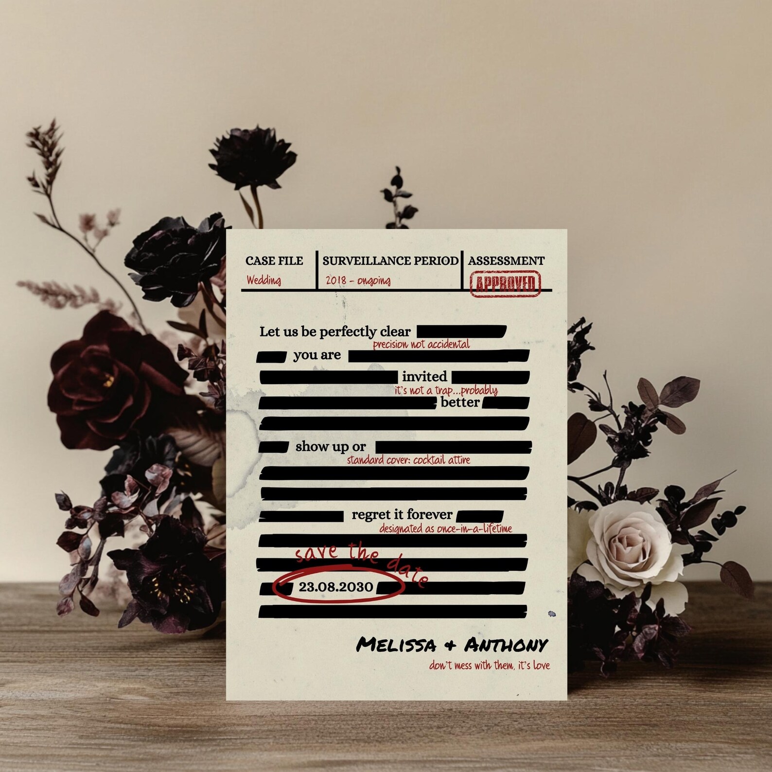 Spy Thriller Save the Date Template – Secret Wedding Mission Document ...