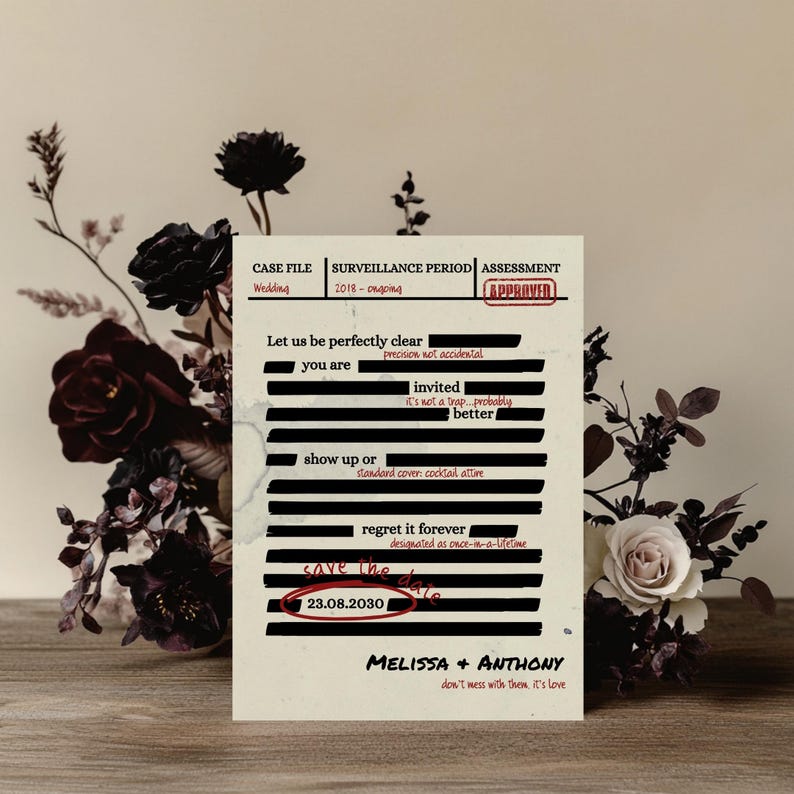 Spy Thriller Save the Date Template – Secret Wedding Mission Document ...