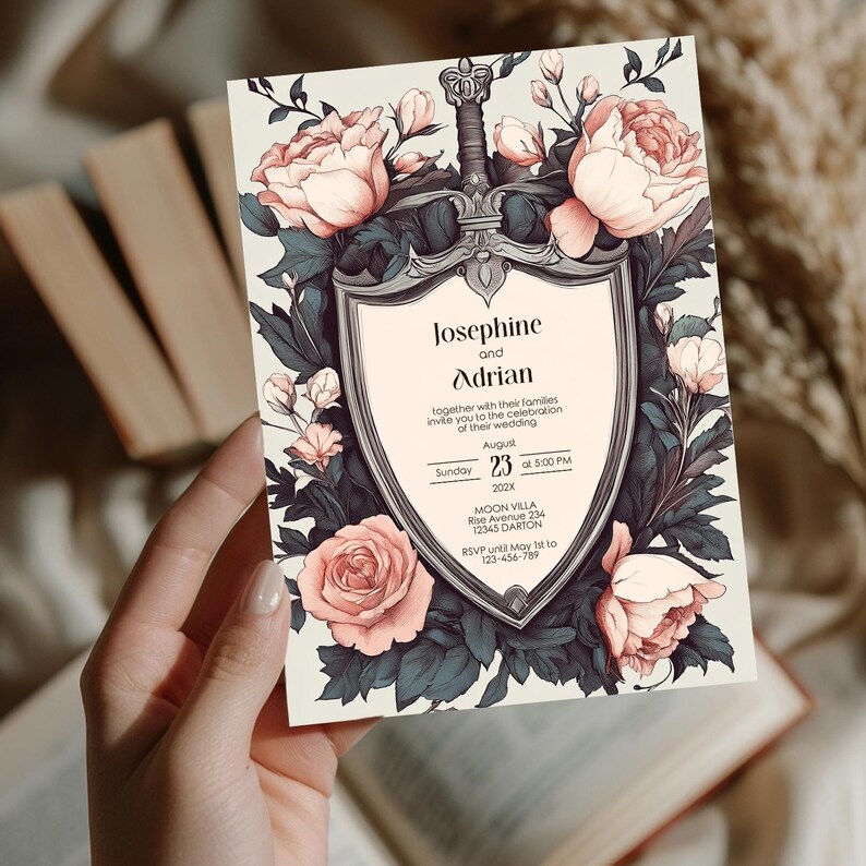 Medieval Wedding Invitation - Shield and Sword Design With Blush ...
