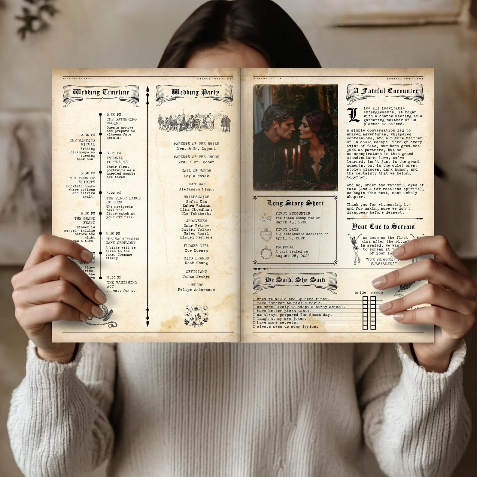 Gothic Wedding Newspaper Program – Dark Vintage Wedding Invitation ...