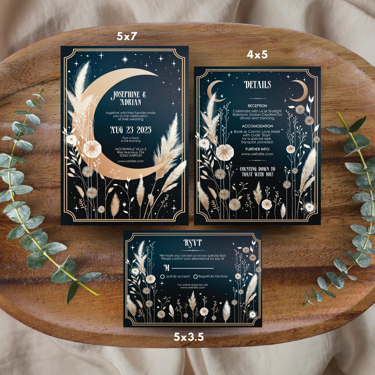 Celestial Wedding Invitation Set - Moon & Stars Dark Boho Theme ...