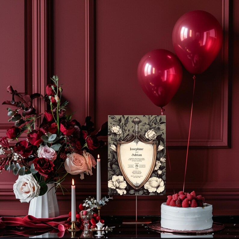 Medieval Wedding Invitation - Sepia Shield and Sword Design With ...