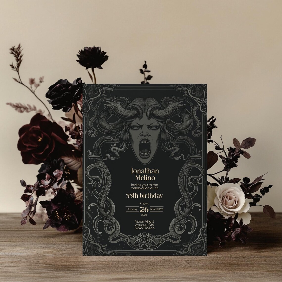 Gothic Birthday Invitation - Medusa-themed Dark Elegance Party Invite ...