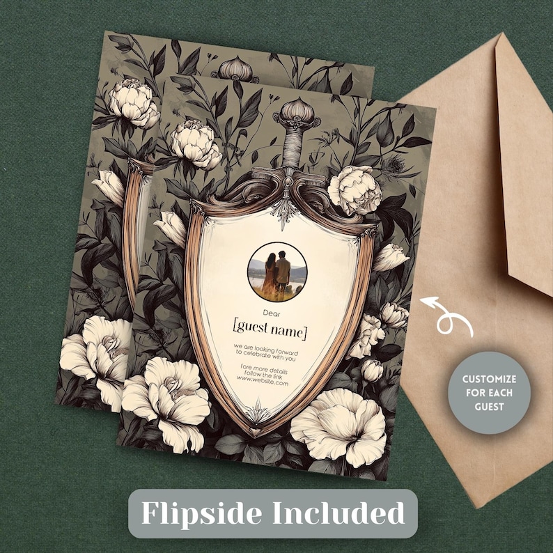 Medieval Wedding Invitation - Sepia Shield and Sword Design With ...