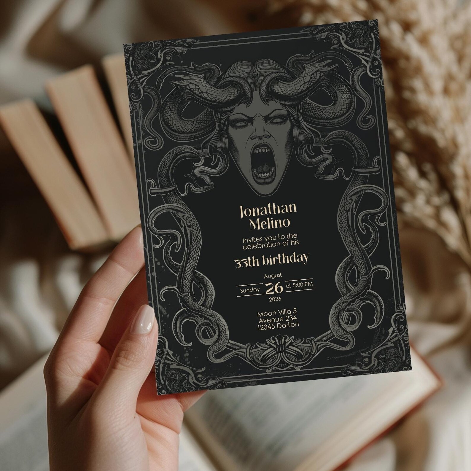 Gothic Birthday Invitation - Medusa-themed Dark Elegance Party Invite ...