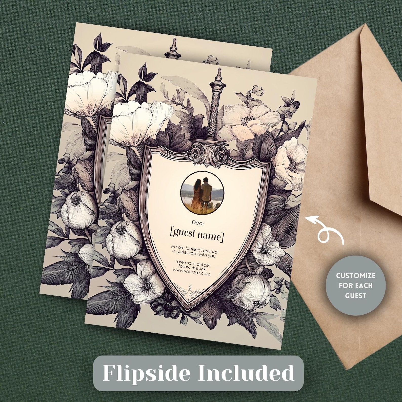 Medieval Wedding Invitation - Sepia Shield and Sword Design With ...