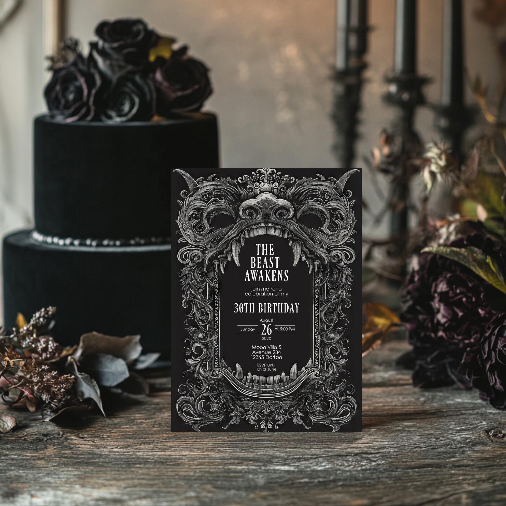 Gothic Beast Birthday Invitation - Dark Baroque Design With Ornate ...
