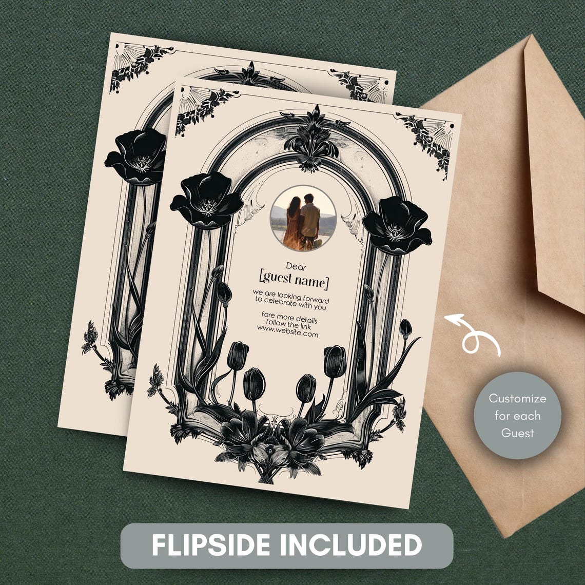 Gothic Poppy Baroque Wedding Invitation – Dark Vintage Floral Arch ...
