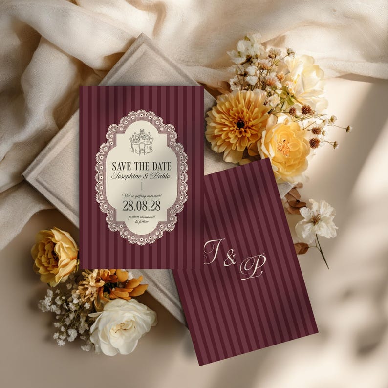 Elegant Vintage Save the Date Invitation – Lace Design, Instant Digital ...