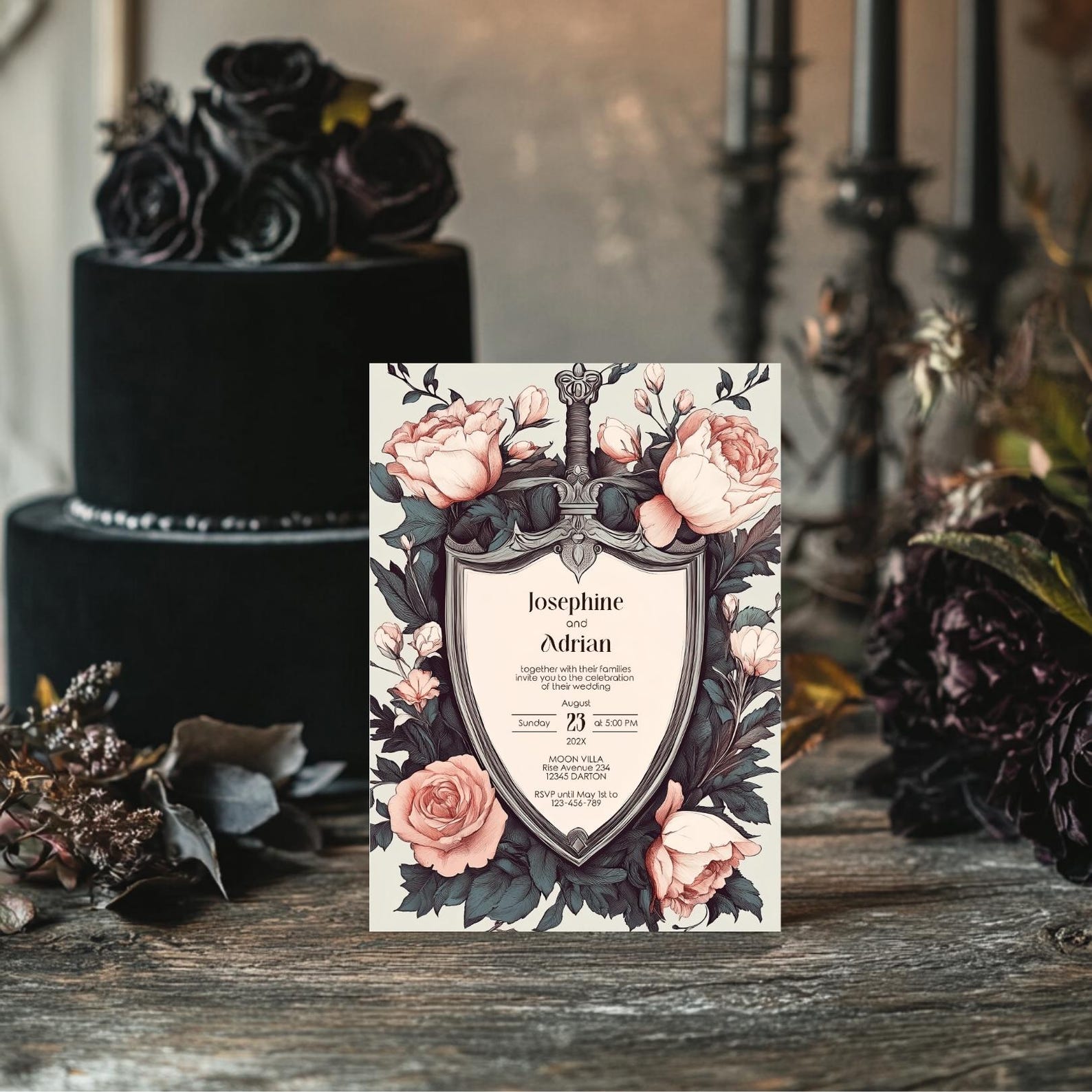 Medieval Wedding Invitation - Shield and Sword Design With Blush ...