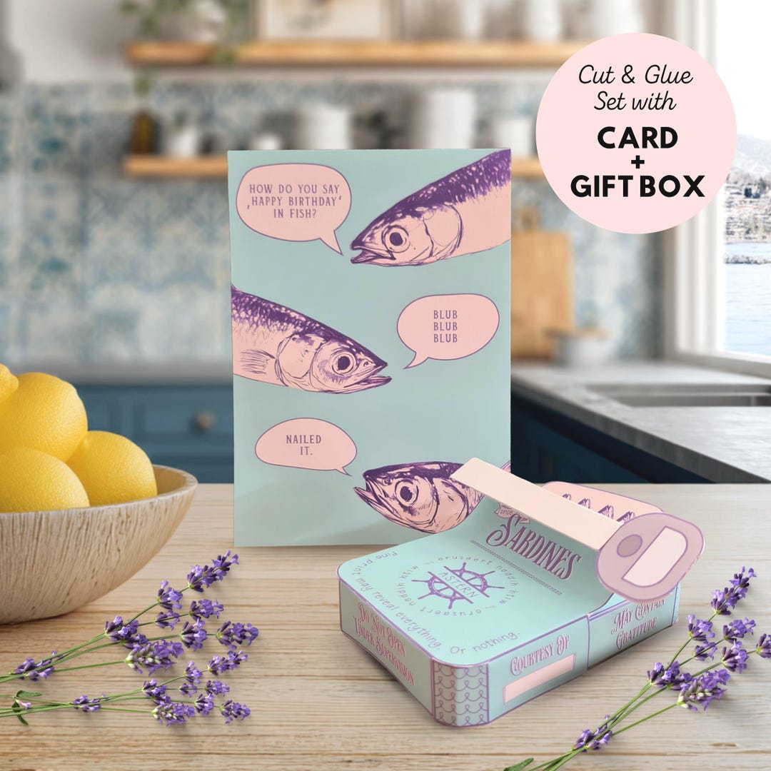 Sardine Tin Birthday Card & Gift Box Set, 5x7 Card, Retro and Funny ...