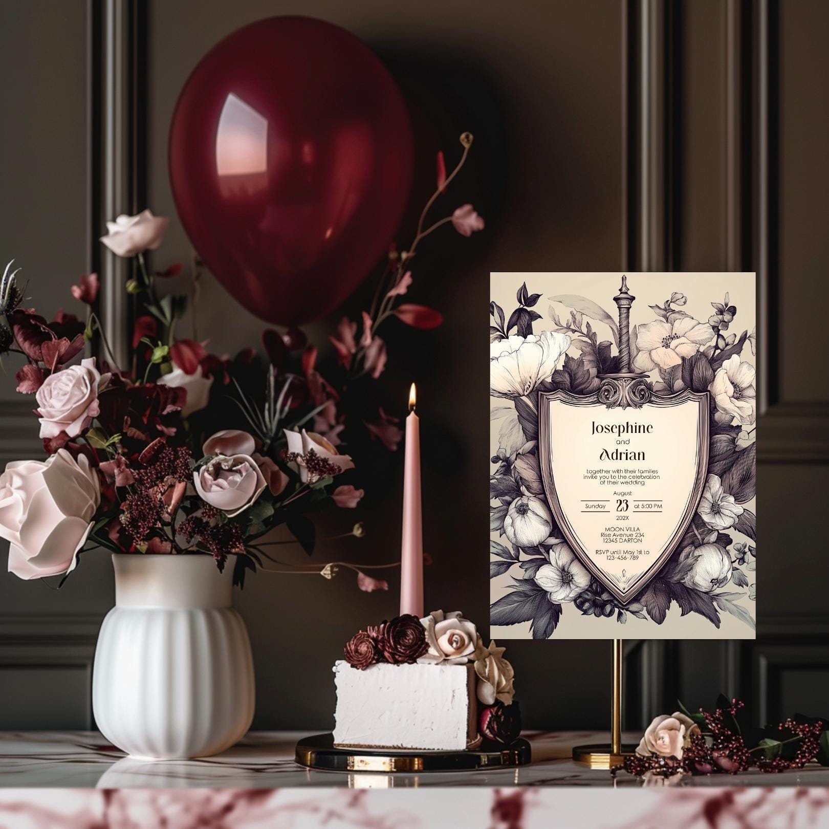 Medieval Wedding Invitation - Sepia Shield and Sword Design With ...