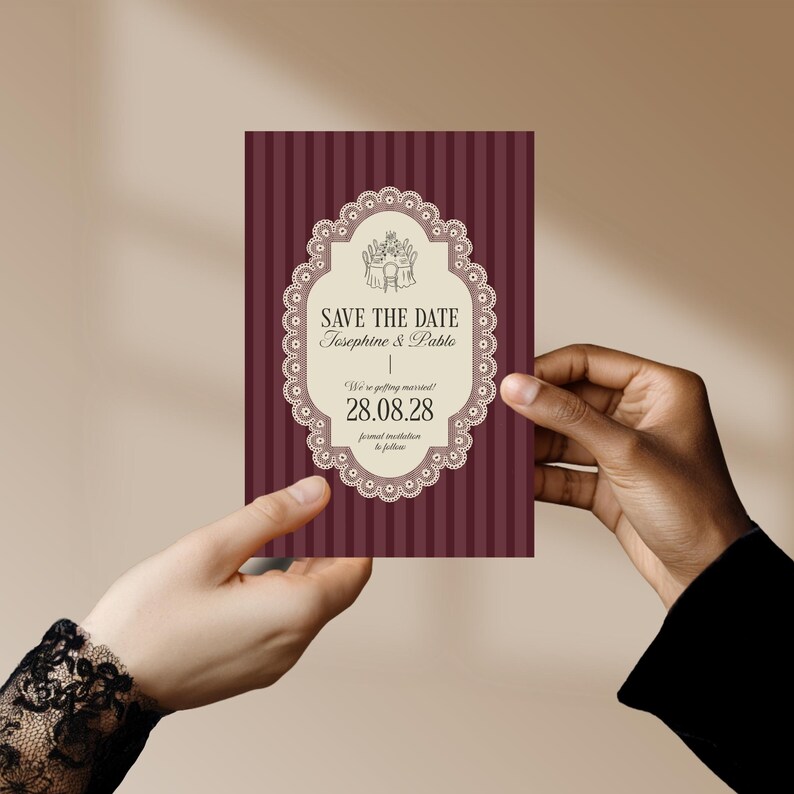 Elegant Vintage Save the Date Invitation – Lace Design, Instant Digital ...