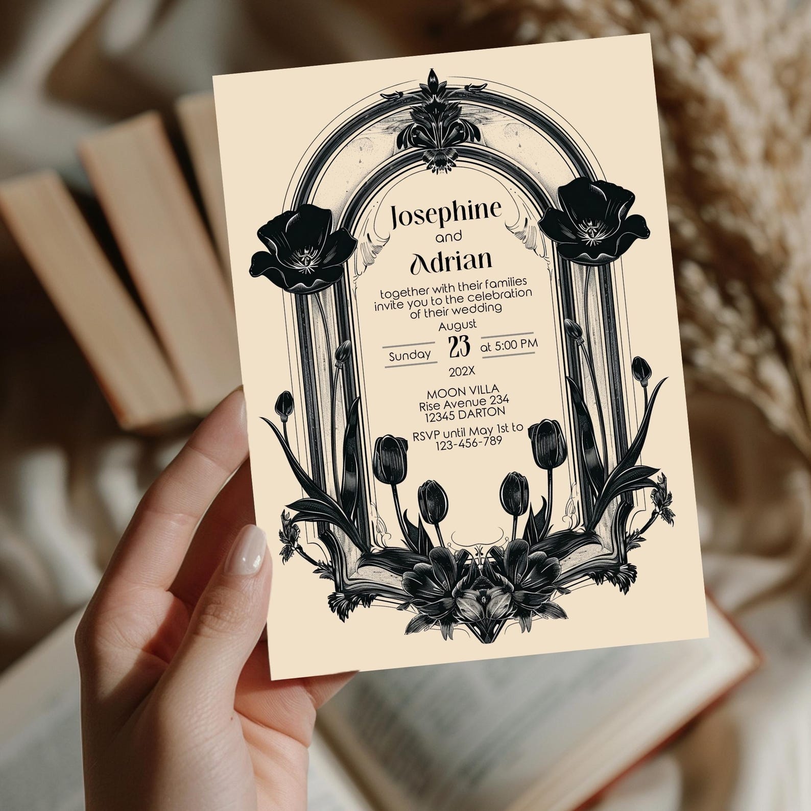 Gothic Poppy Baroque Wedding Invitation – Dark Vintage Floral Arch ...
