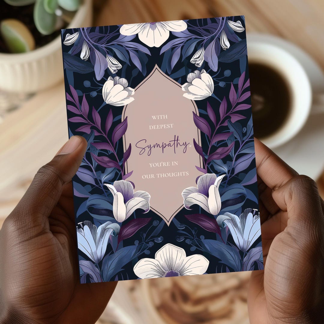 Dark Floral Sympathy Card - Design With Lilies & Mauve Details ...