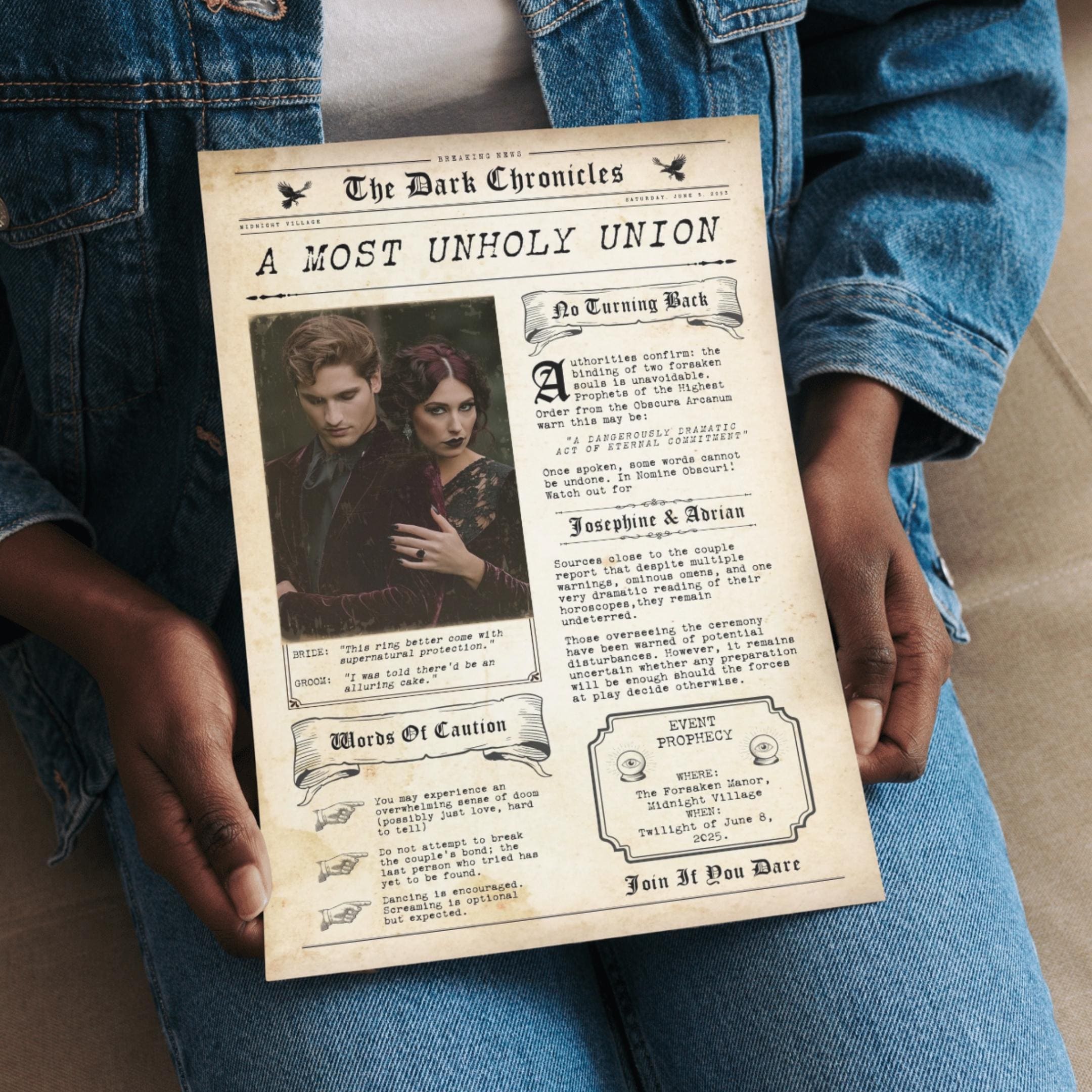 Gothic Wedding Newspaper Program – Dark Vintage Wedding Invitation ...