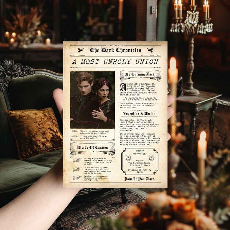 Gothic Wedding Newspaper Program – Dark Vintage Wedding Invitation ...