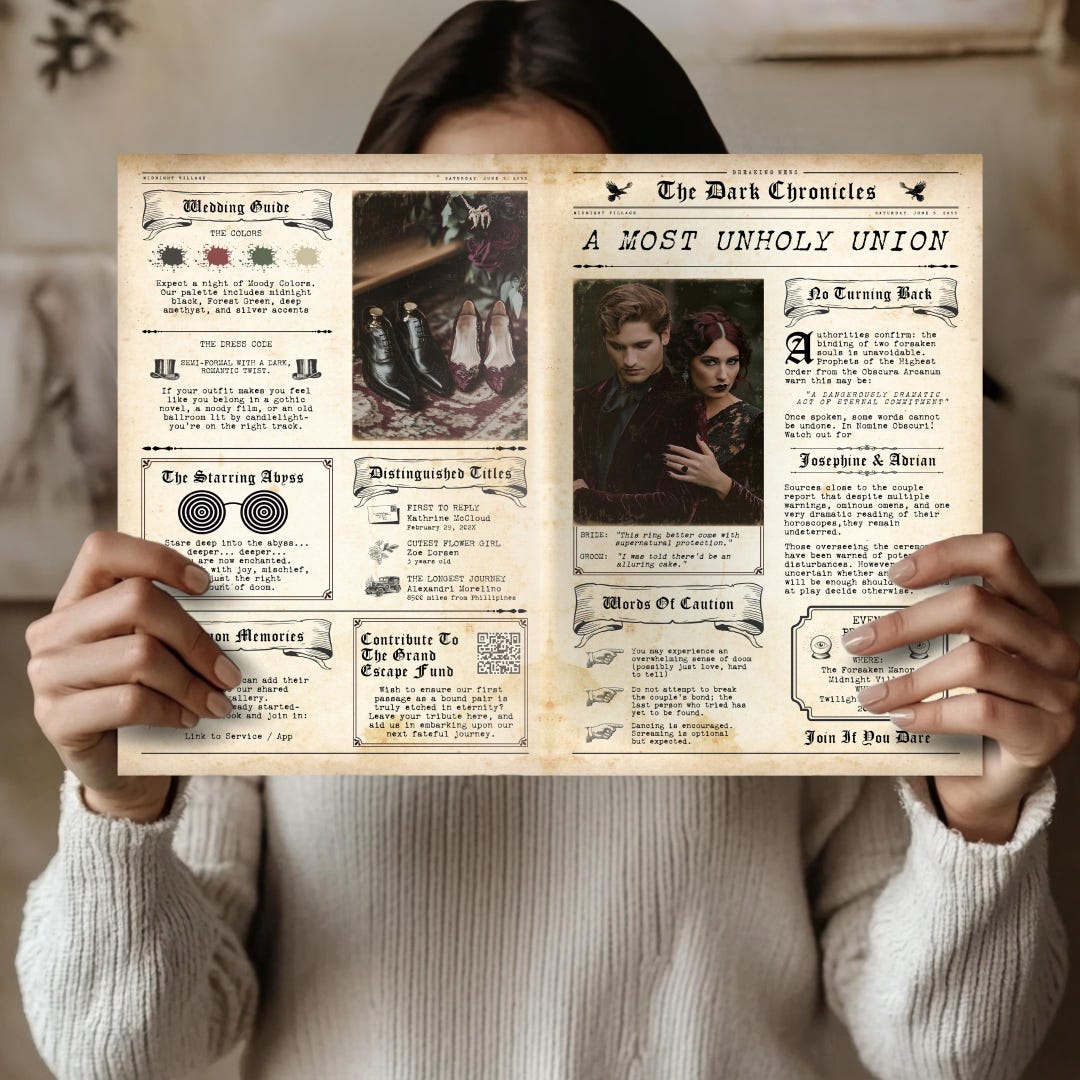 Gothic Wedding Newspaper Program – Dark Vintage Wedding Invitation ...