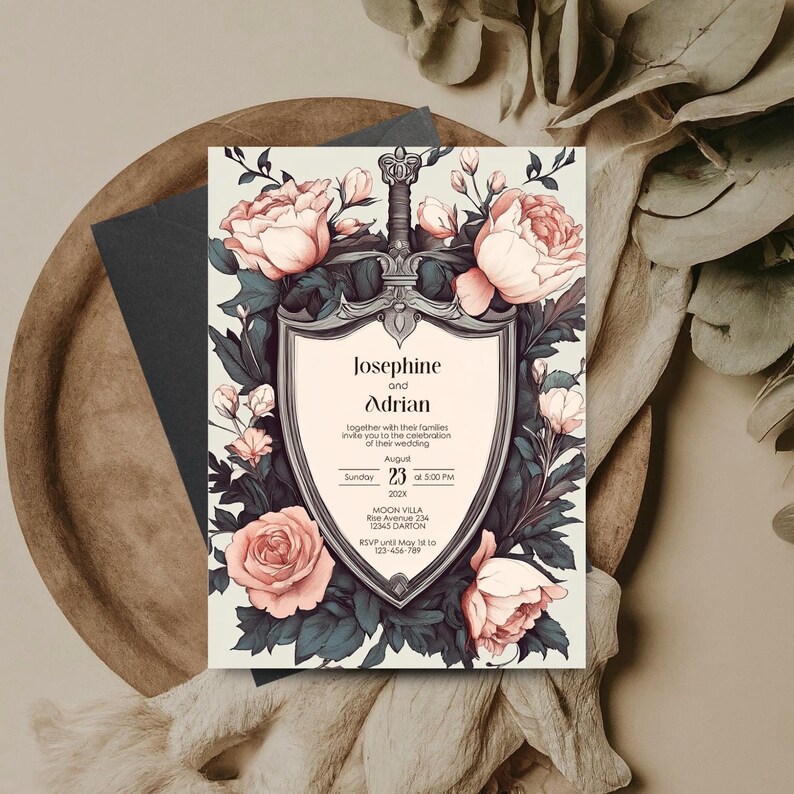 Medieval Wedding Invitation - Shield and Sword Design With Blush ...