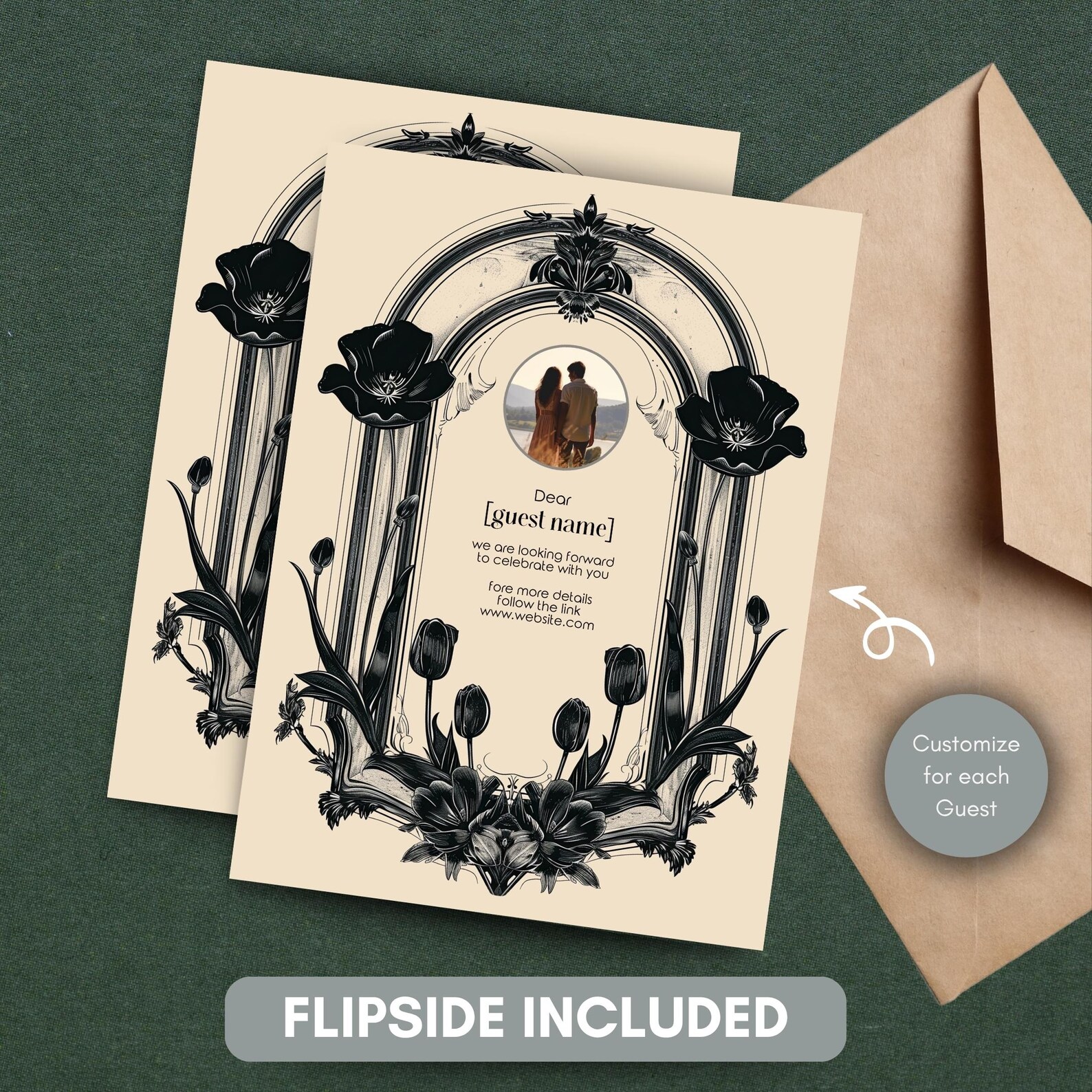 Gothic Poppy Baroque Wedding Invitation – Dark Vintage Floral Arch ...