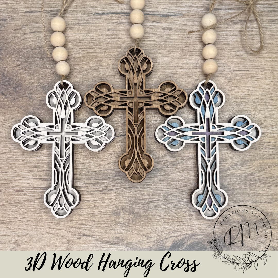 3D Laser-cut Wood Cross Ornament, Car Charm, Religious Cross, Spiritual ...