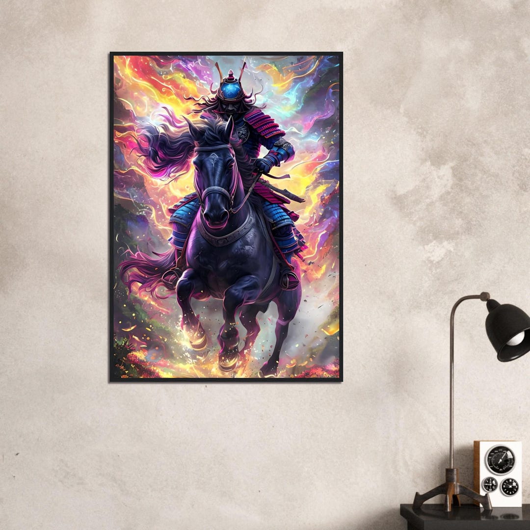 Samurai Warrior Charging Horse Framed Poster - Fantasy Japanese Wall ...