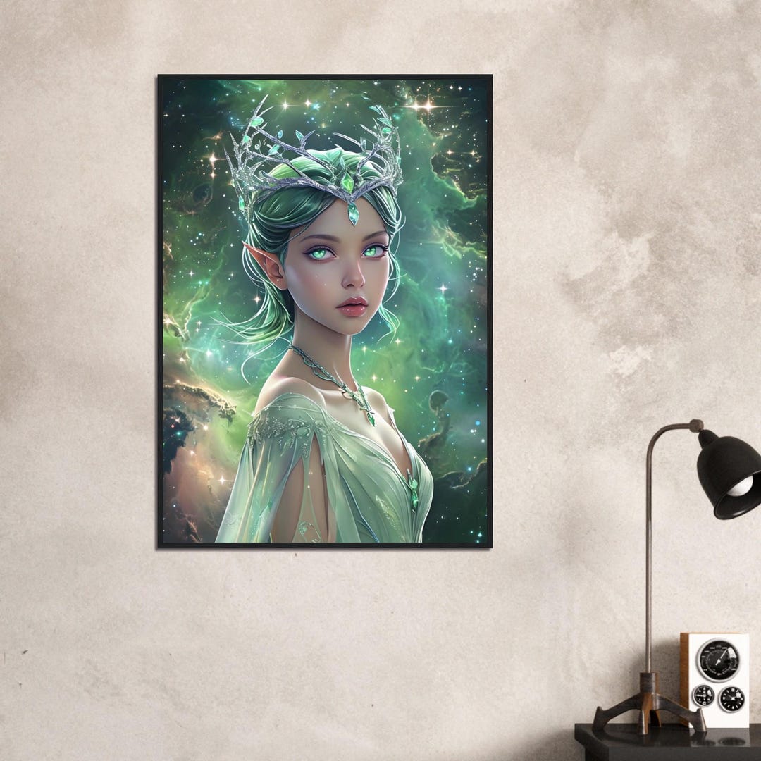 Emerald Elven Princess Portrait Framed Poster Ethereal Fantasy Wall Art ...