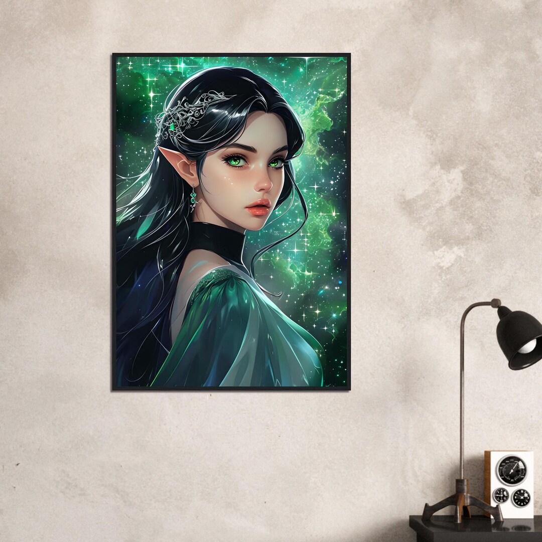 Minimalistic Elven Princess Framed Poster Emerald Fantasy Lovers Wall ...