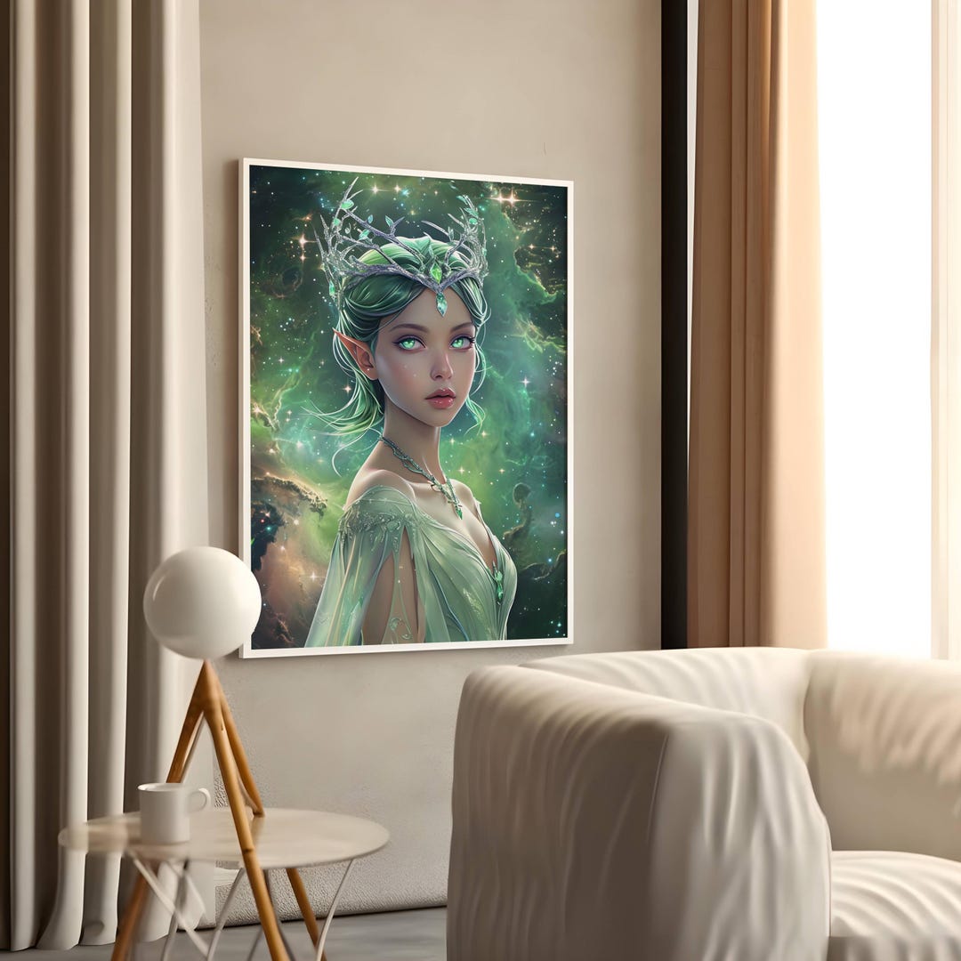 Emerald Elven Princess Digital Wall Art Fantasy Female Elf Poster ...