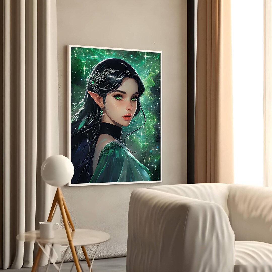 Emerald Elven Princess Minimalist Poster Fantasy Digital Wall Art ...
