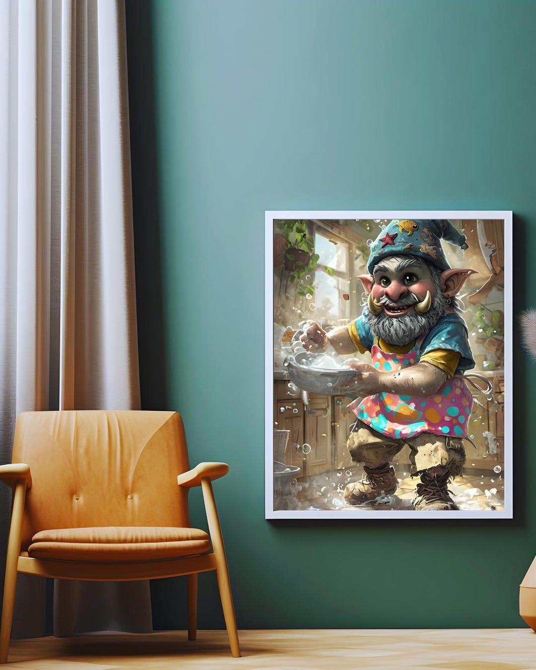 Funny Orc Doing Dishes Fantasy Wall Art Print Quirky Printable Kitchen ...