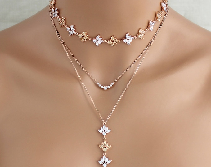 Layering Necklace, Choker Necklace, Layered Choker Necklace, Rose Gold ...