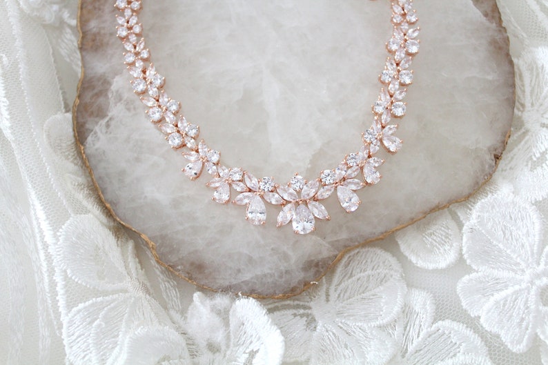 Rose Gold Backdrop Necklace Back Drop Bridal Necklace Crystal Etsy