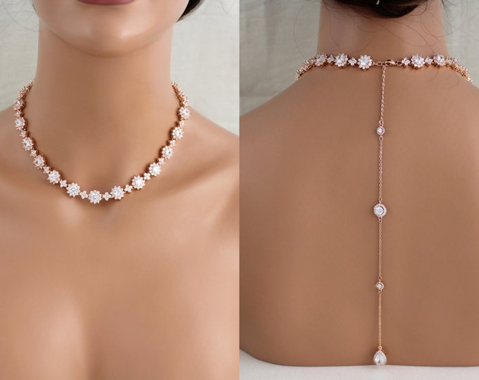 Rose Gold Backdrop Necklace Rose Gold Bridal Necklace Wedding Etsy