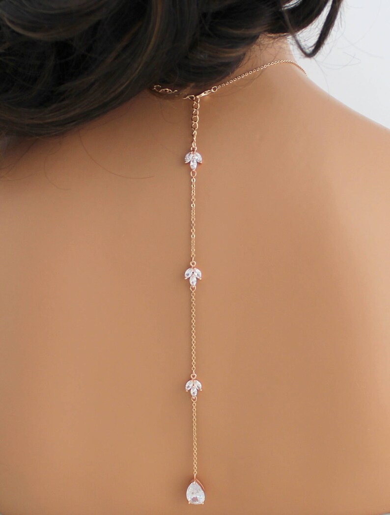 Rose gold back necklace Rose gold necklace Bridal backdrop | Etsy