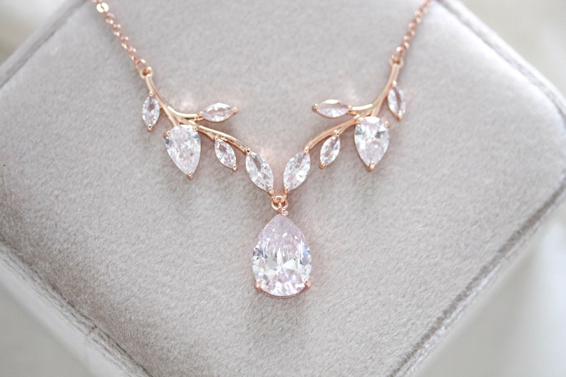 Rose Gold Bridal Necklace Bridal Jewelry Simple Wedding - Etsy