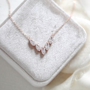 Simple Rose Gold Bridal Necklace, Bridal Jewelry, Crystal Wedding ...