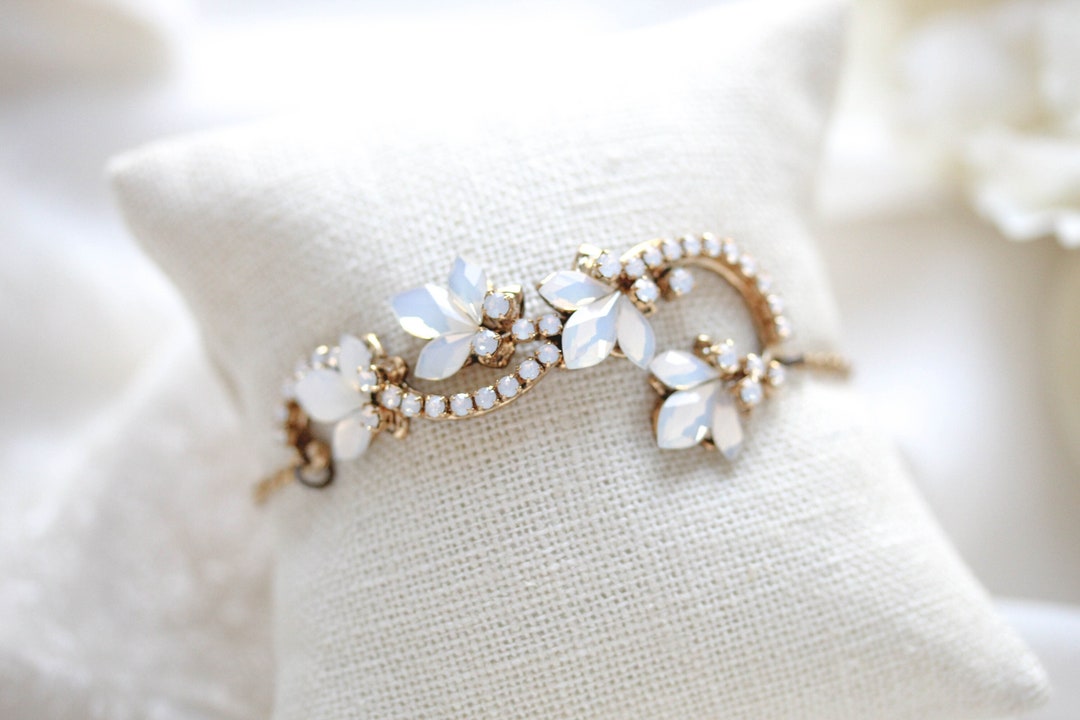 Gold Bridal Bracelet, Bridal Jewelry, Floral Wedding Bracelet, Wedding ...