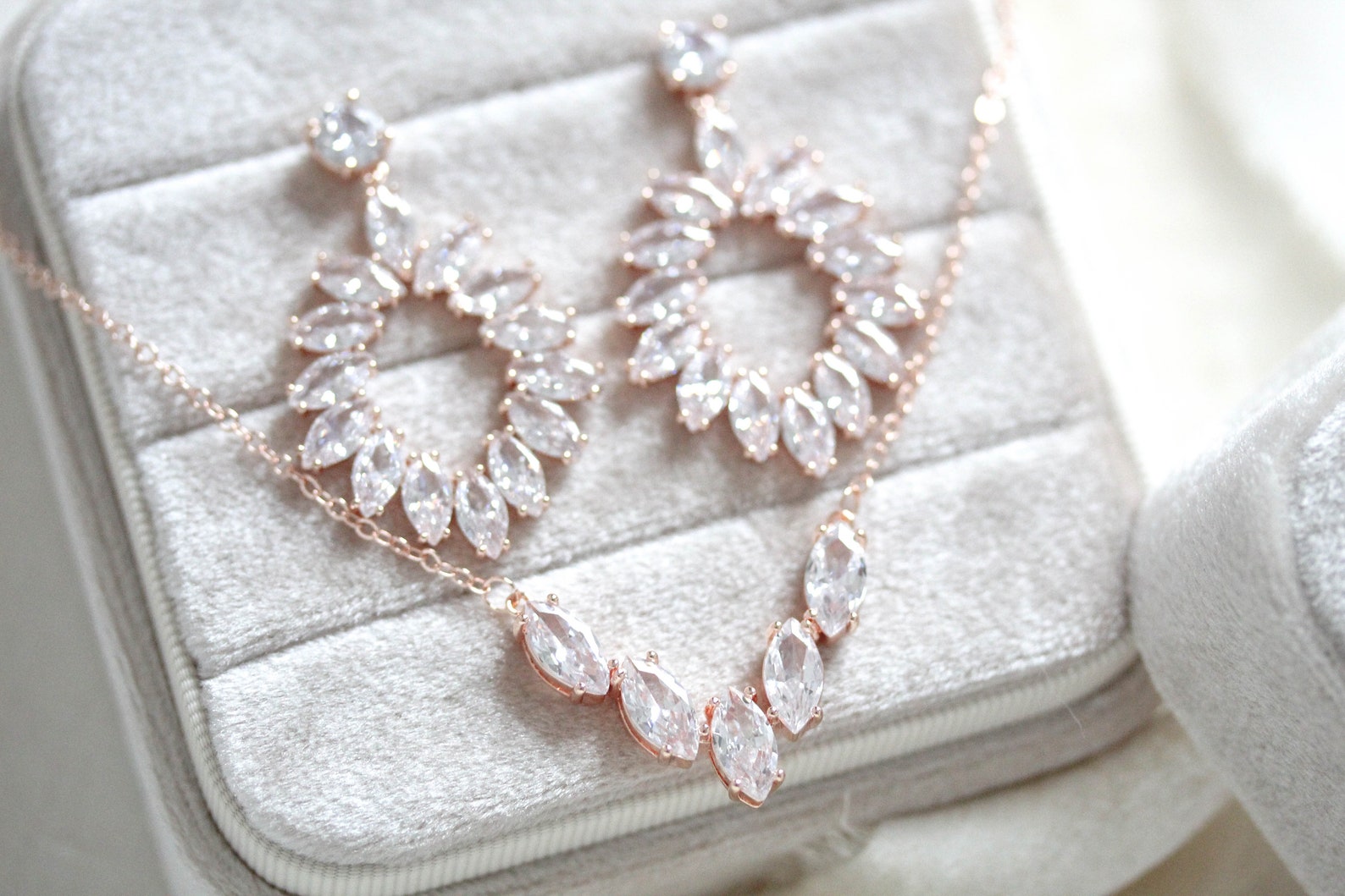 Simple Rose Gold Bridal Necklace Bridal Jewelry Crystal - Etsy