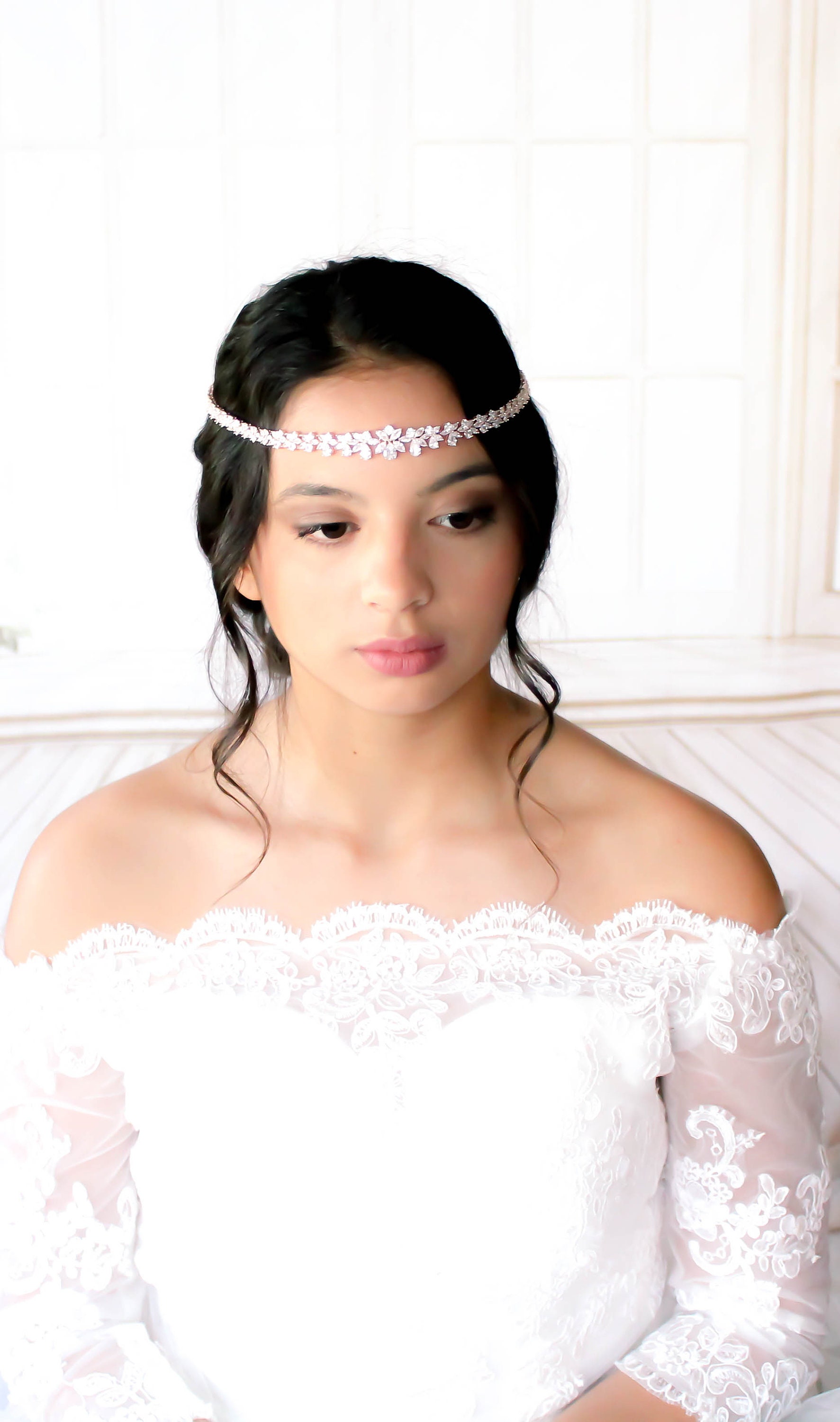 Rose Gold Forehead Piece Bridal Headpiece Wedding Hair Accessory Bridal ...