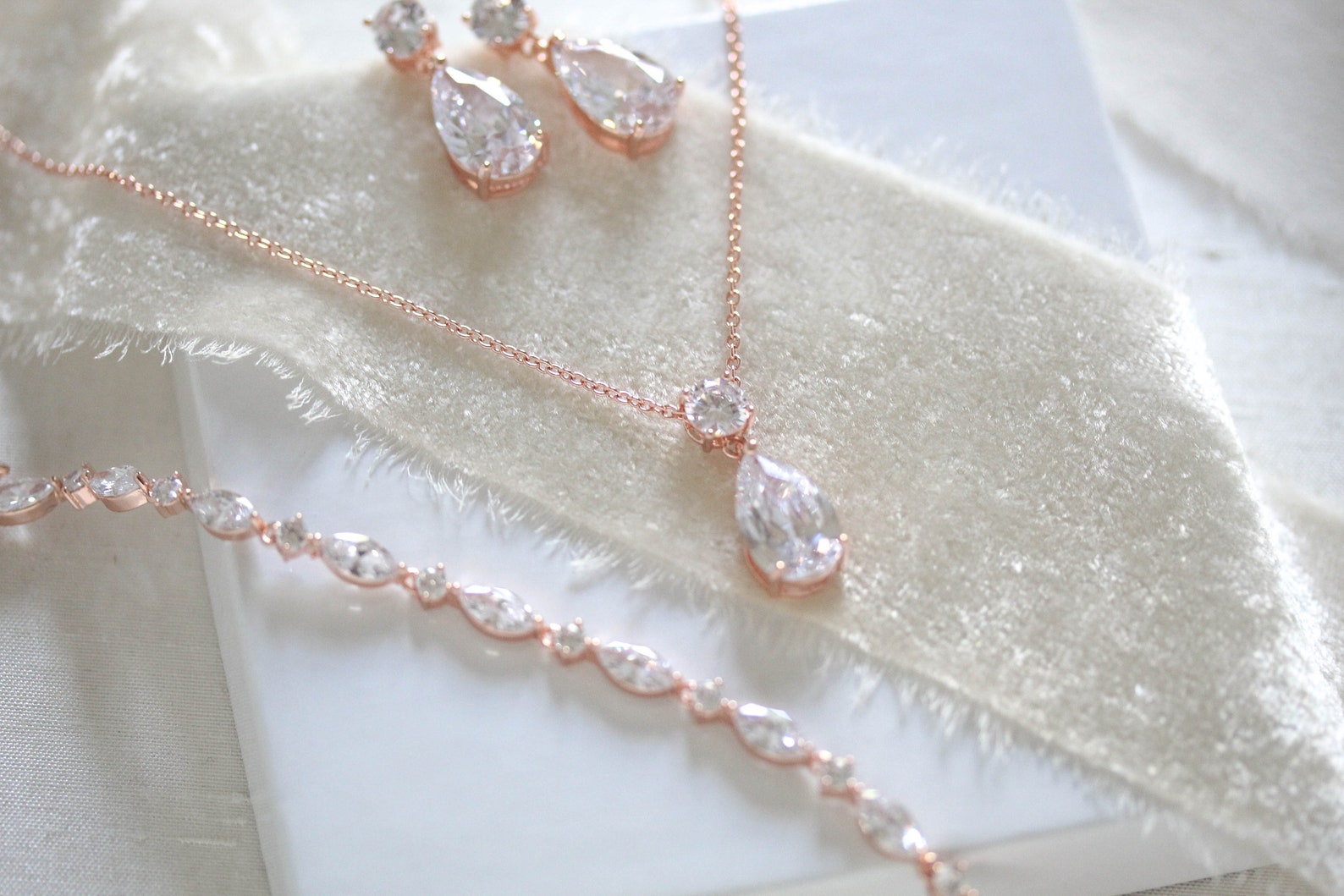 Simple Bridal Jewelry, Rose Gold Jewelry Set, Rose Gold Tennis Bracelet ...