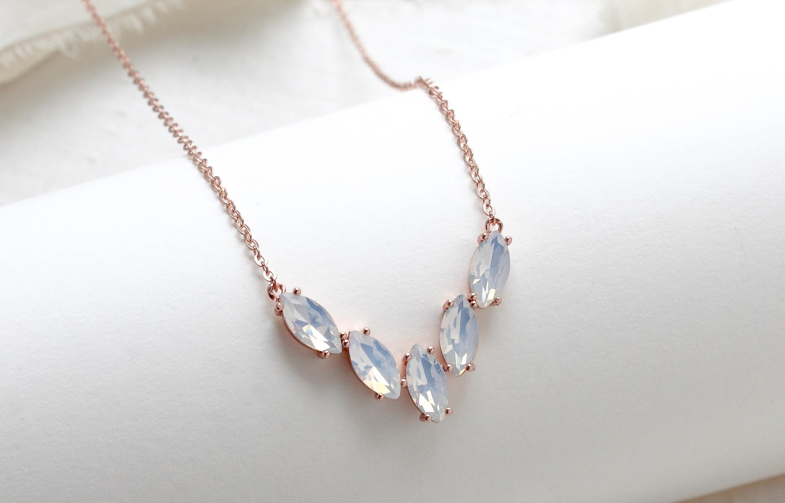 Simple Rose Gold Bridal Necklace, Bridal Jewelry, Crystal Wedding ...