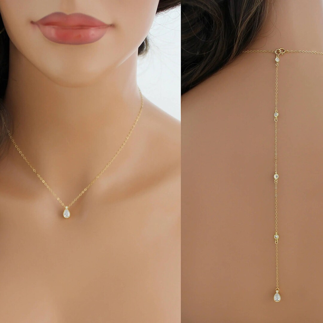 Dainty Back Necklace, Bridal Backdrop Necklace, Bridal Jewelry, Gold ...