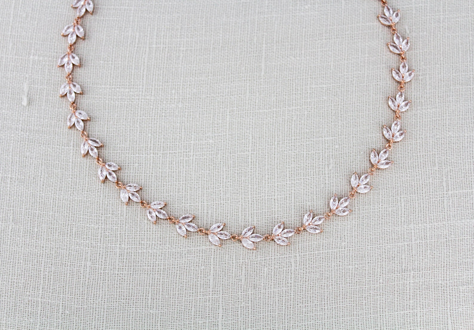 Rose Gold Bridal Necklace Rose Gold Bridal Jewelry Dainty Etsy