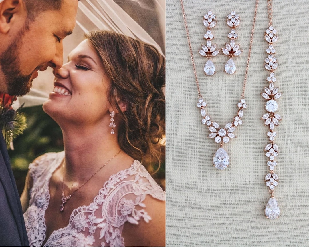 Rose Gold Back Drop Bridal Necklace Backdrop Necklace Crystal Leaf ...